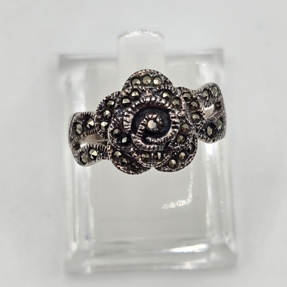 Unique Vintage | Jewelry | Vintage Marcasite Rose Flower Ring 925 ...